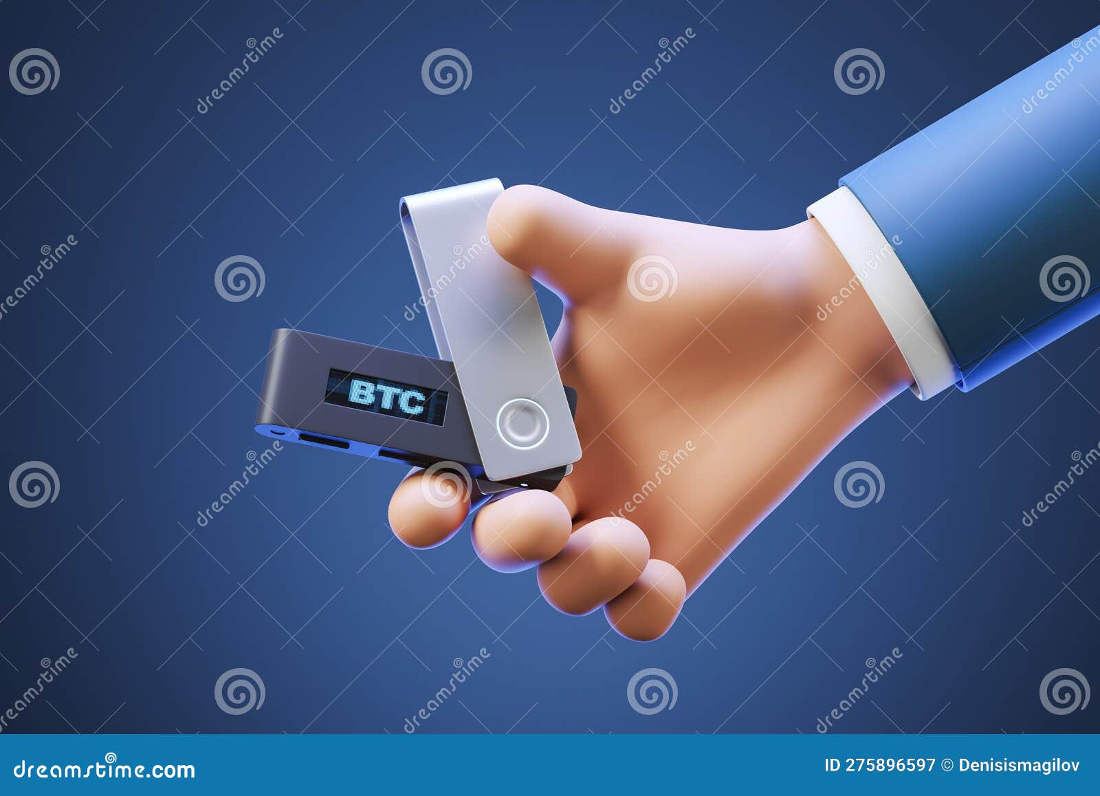 3d Rendering. Cartoon Man Hand with Crypto Hardware Wallet for Bitcoin ...