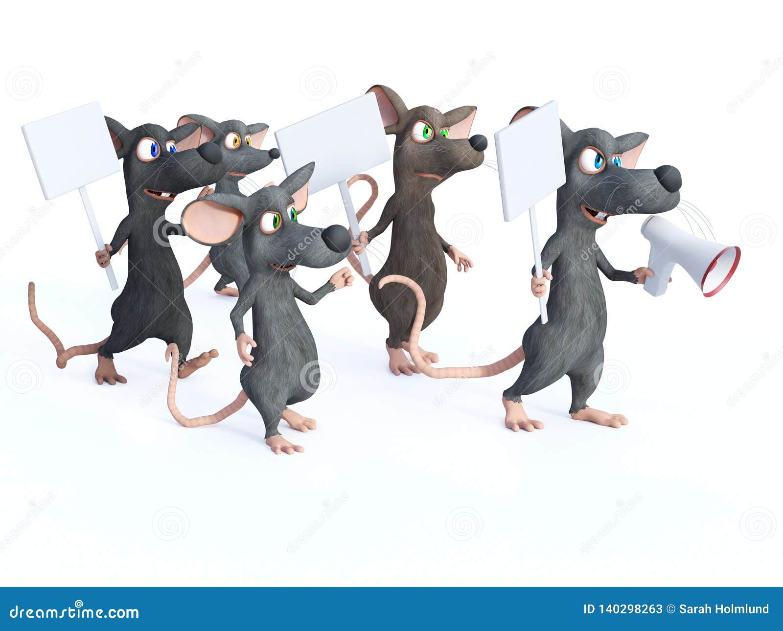 3D Rendering of Cartoon Mice on Strike Stock Illustration ...