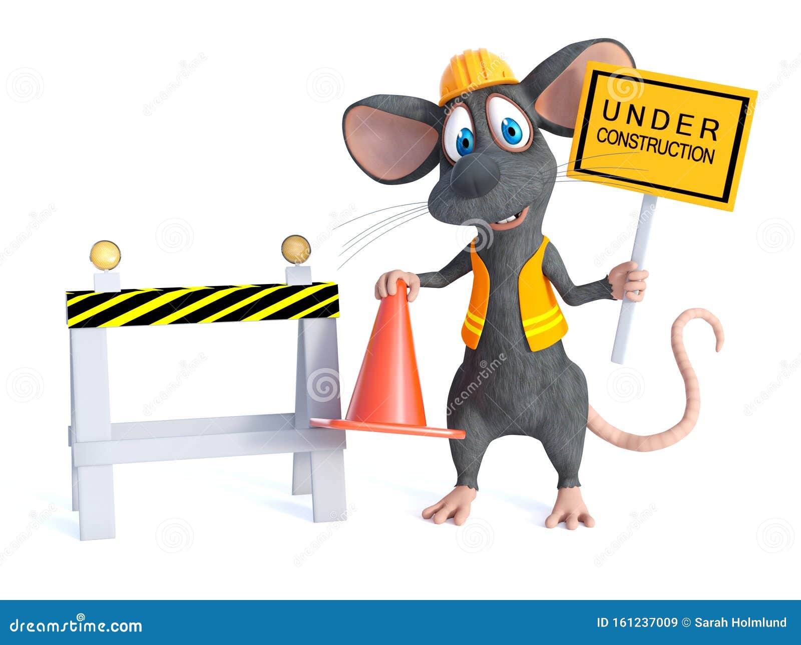 3D Rendering of a Cartoon Mouse Construction Worker Stock Illustration ...