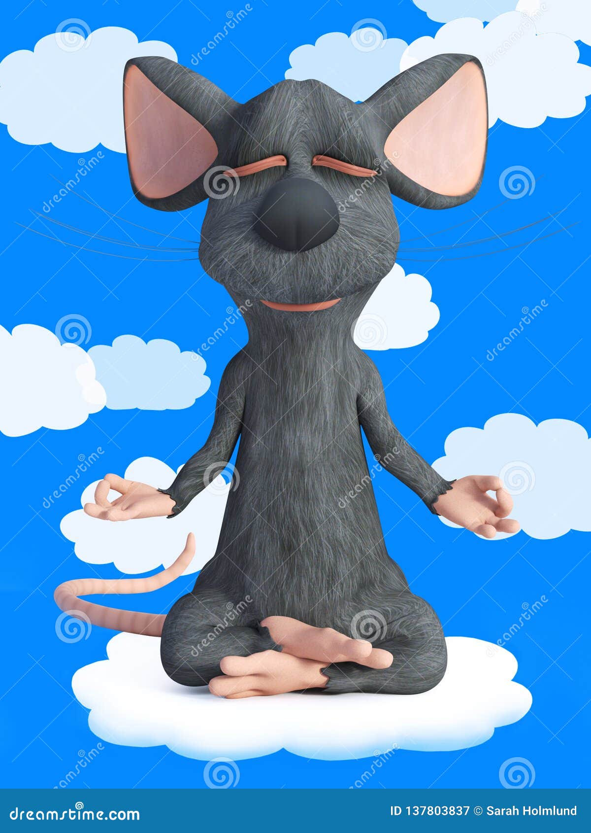 3D Rendering of a Cartoon Mouse Doing Yoga in the Clouds Stock ...