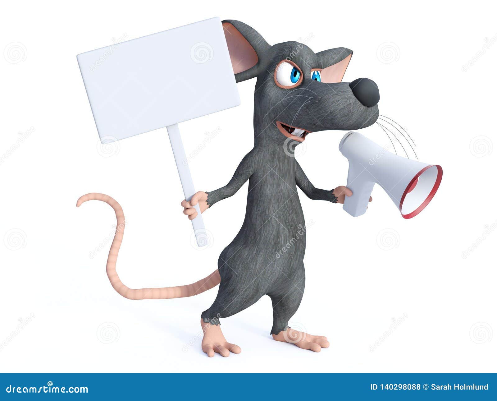 3D Rendering of a Cartoon Mouse Holding Blank Sign Stock Illustration ...