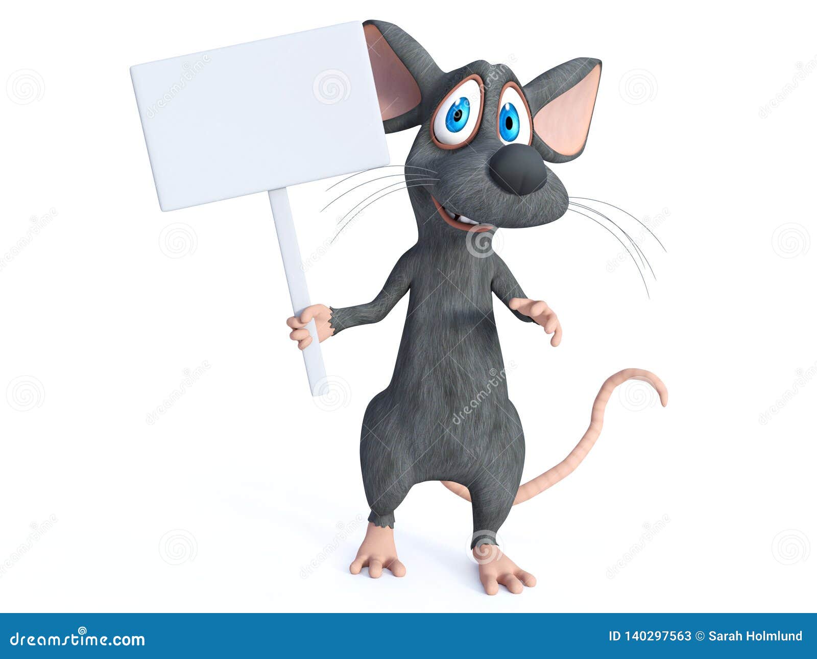 3D Rendering of a Cartoon Mouse Holding Blank Sign Stock Illustration ...