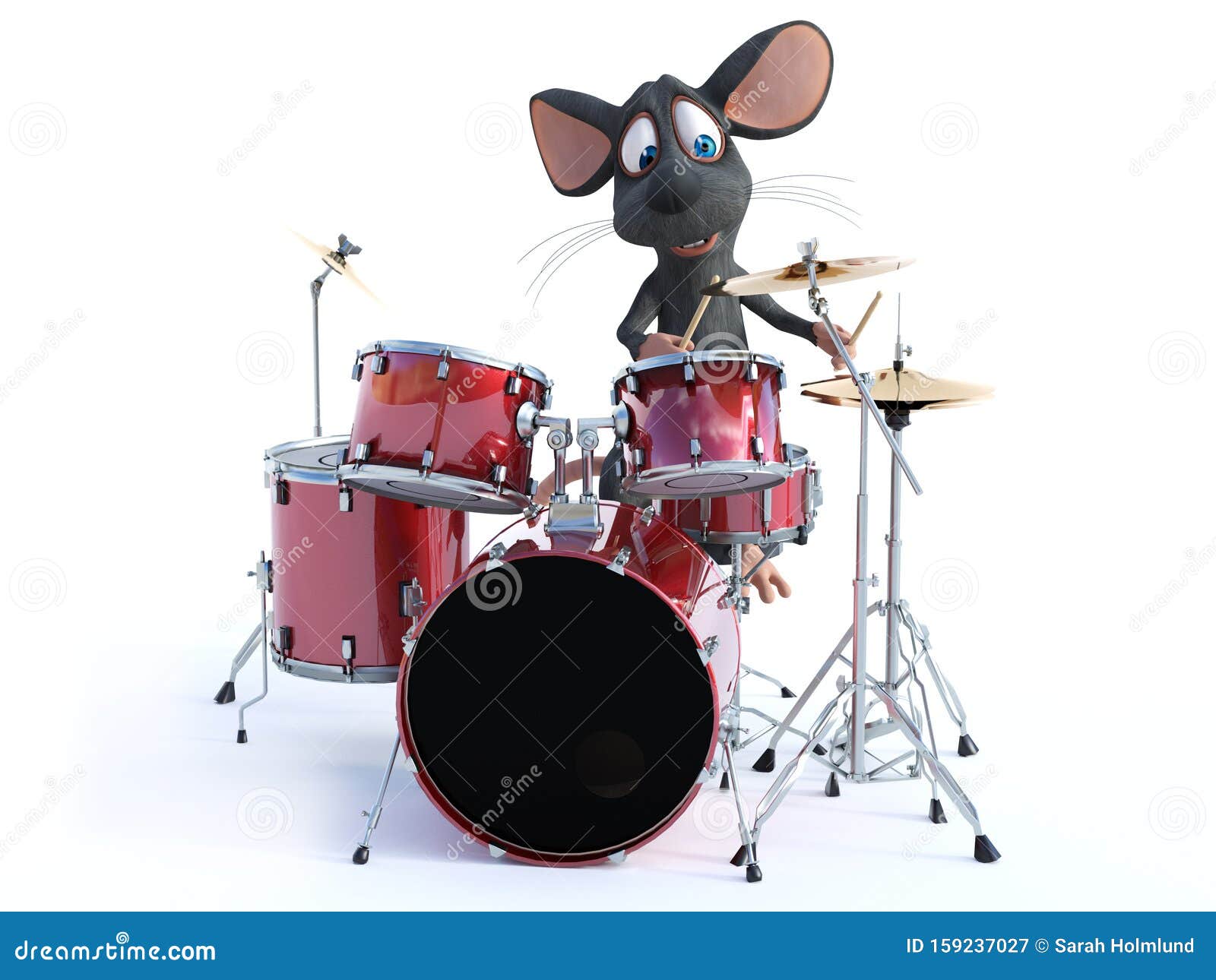 3D Rendering of a Cartoon Mouse Playing Drums Stock Illustration ...