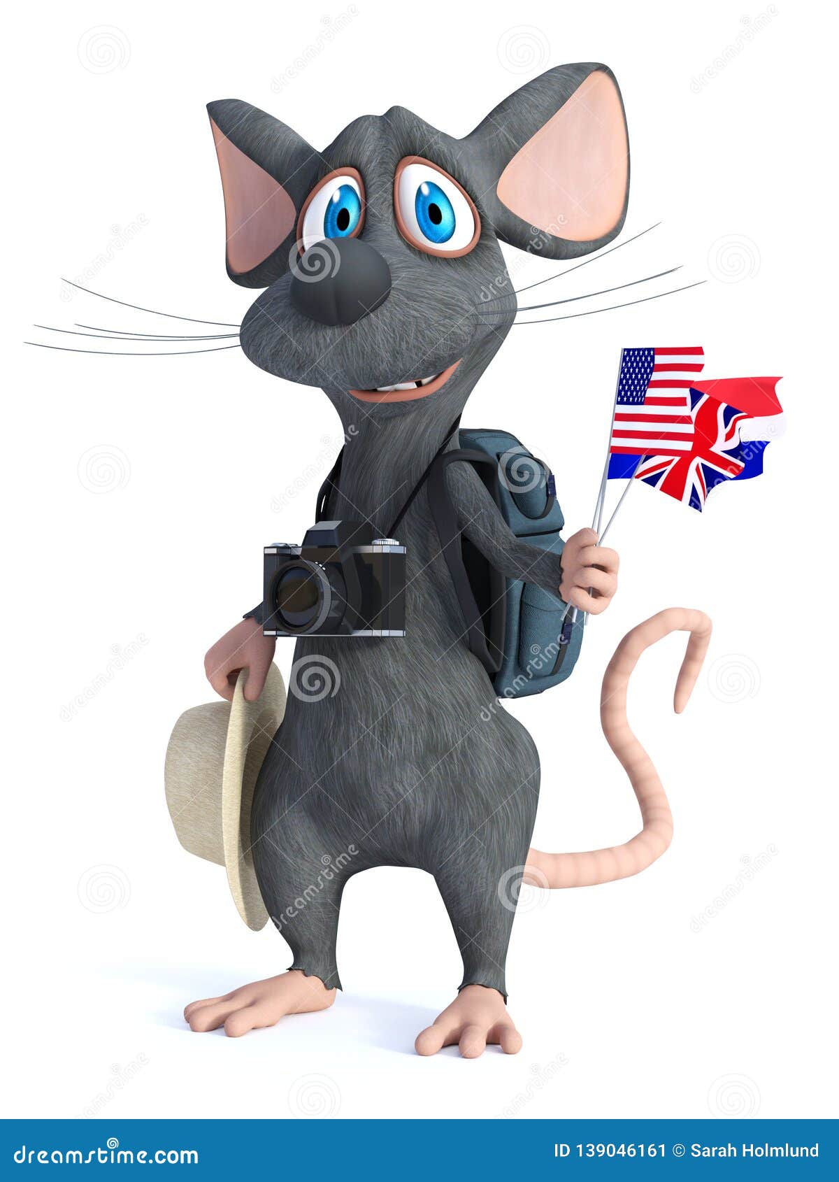 3D Rendering of a Cartoon Mouse Tourist Backpacking Stock Illustration ...