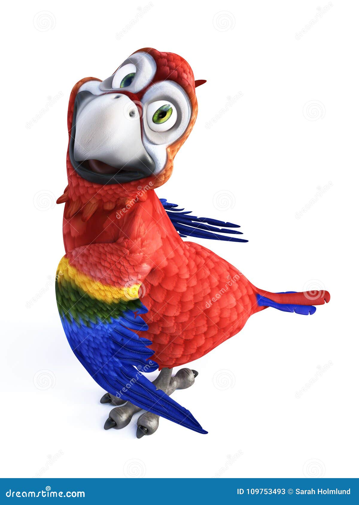 3D Rendering of Cartoon Parrot Smiling. Stock Illustration ...