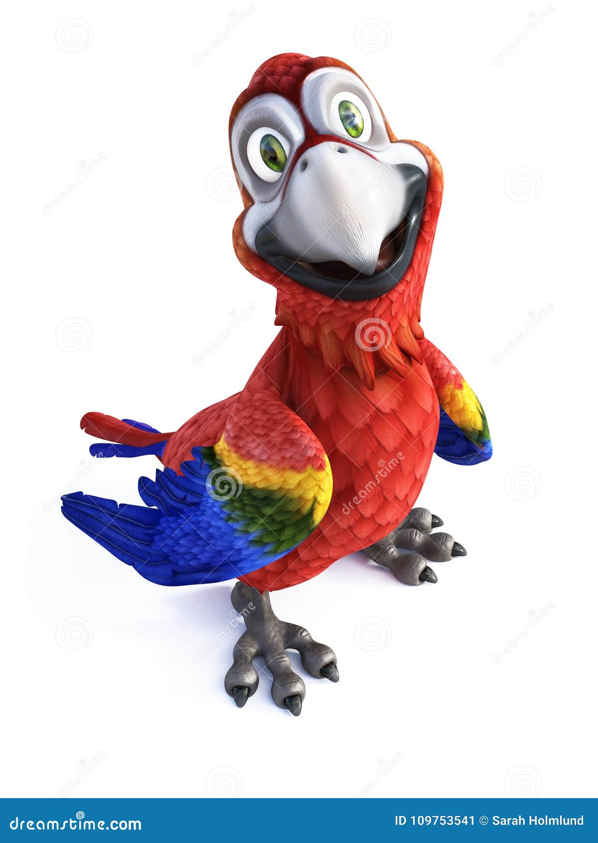 3D Rendering of Cartoon Parrot Smiling. Stock Illustration ...