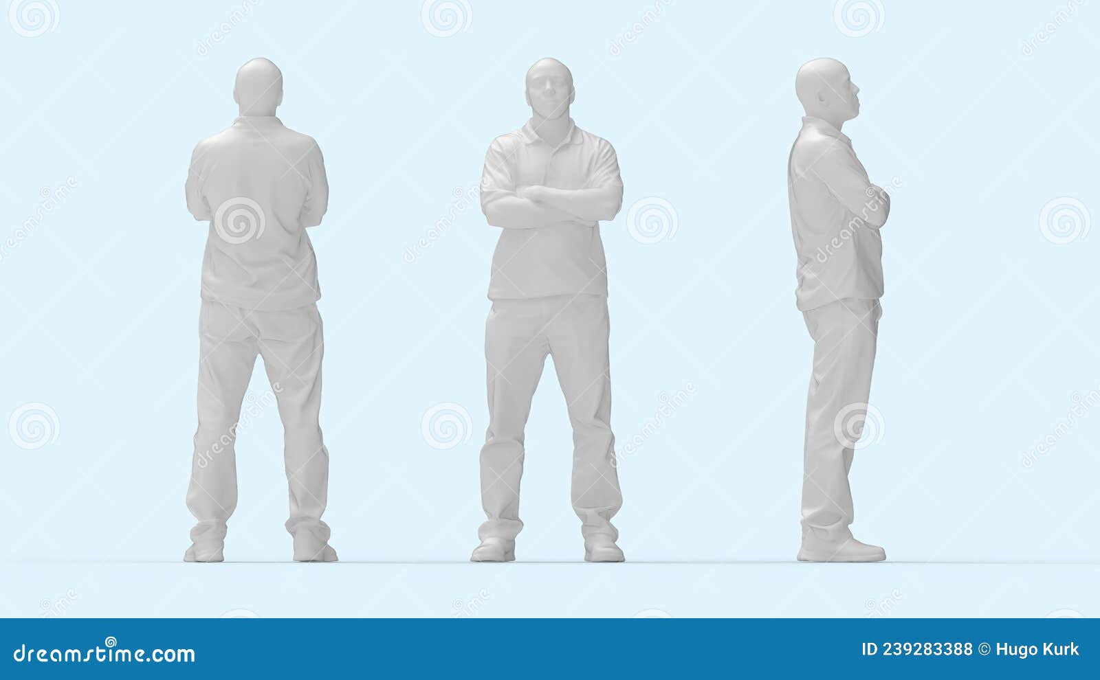 3D Rendering of a Casual Man Front Side and Back View. Arms Crossed ...