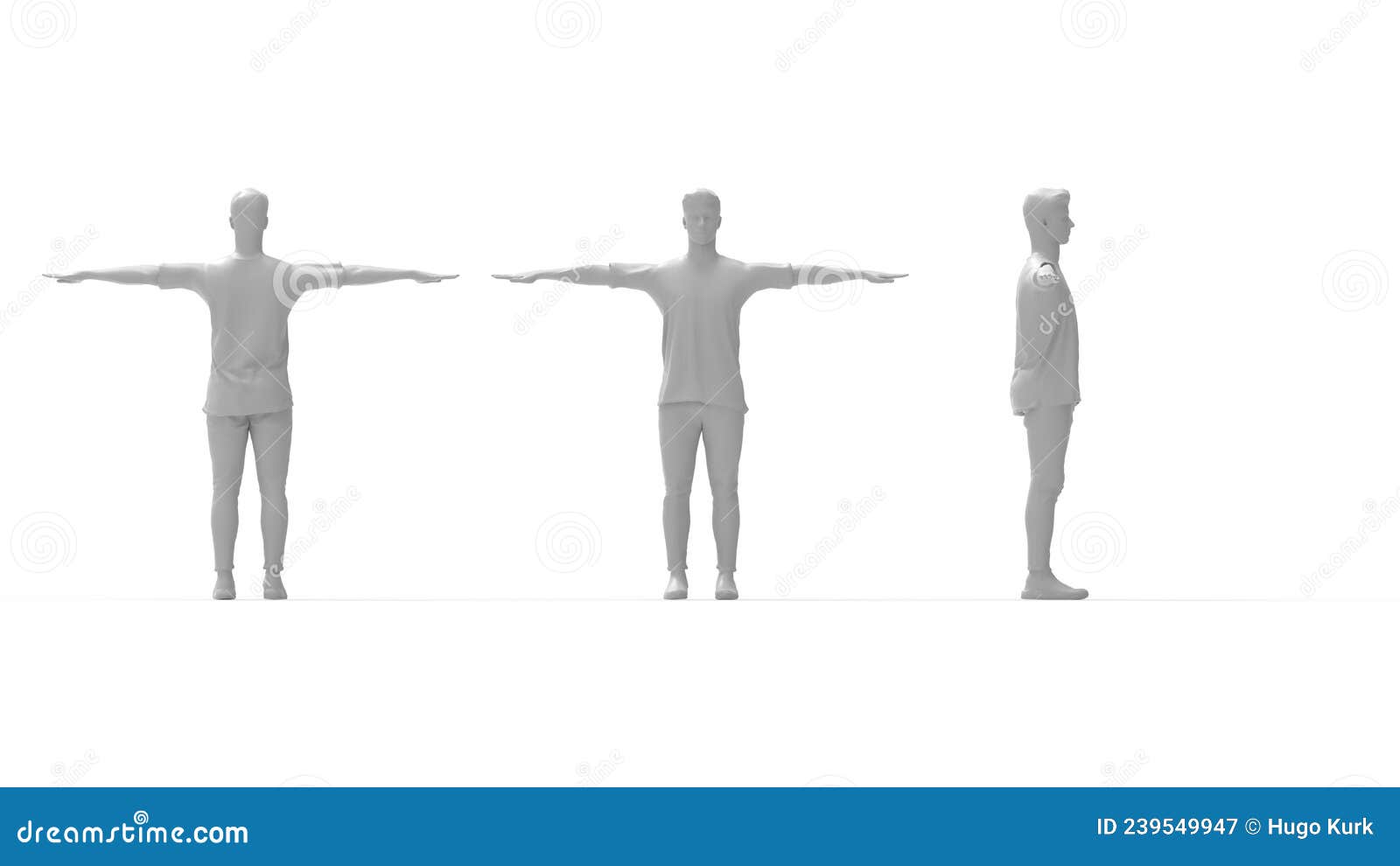 3D Rendering of a Casual Man Front Side and Back View. Arms Spread ...