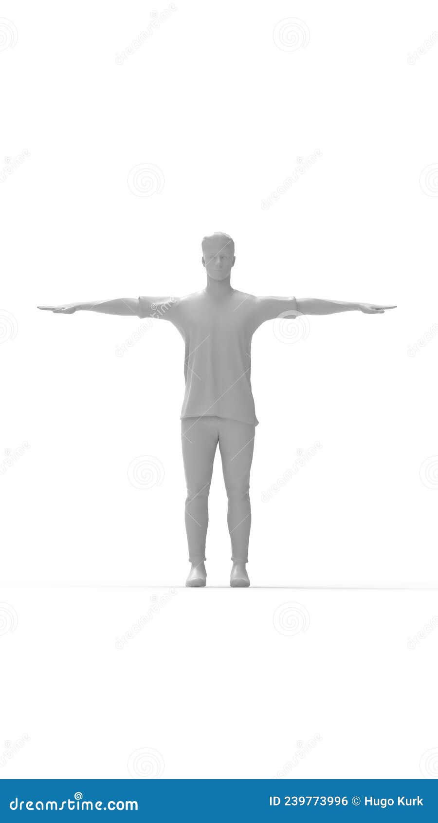3D Rendering of a Casual Man Front Side and Back View. Arms Spread ...