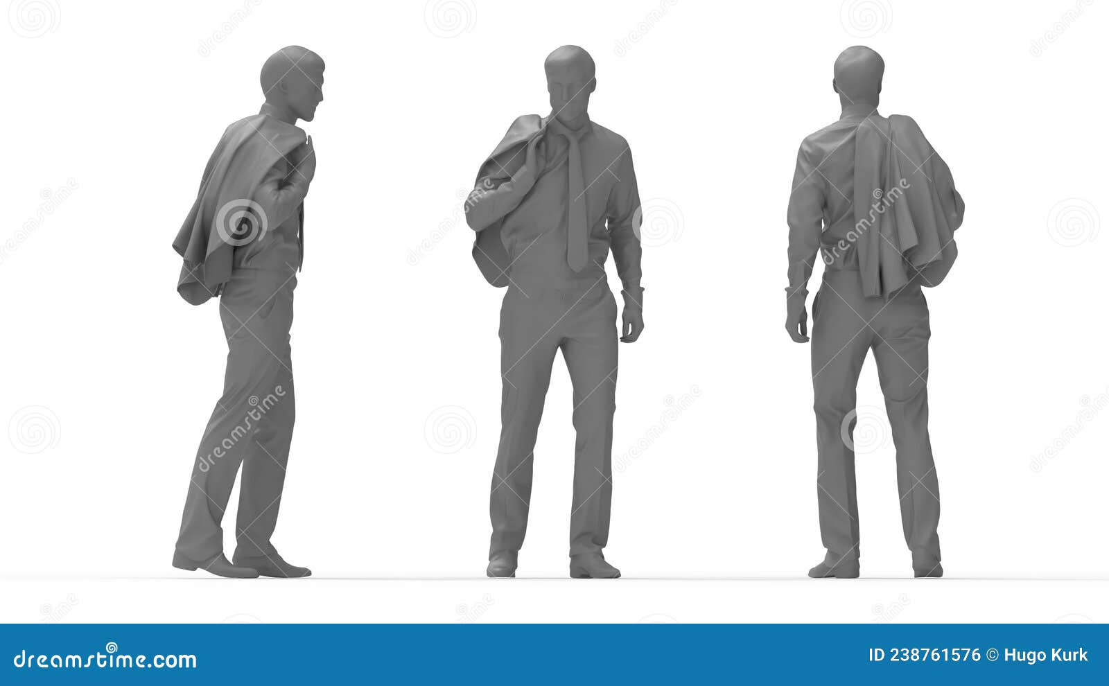 3D Rendering of a Casual Business Man Front Side and Back View ...
