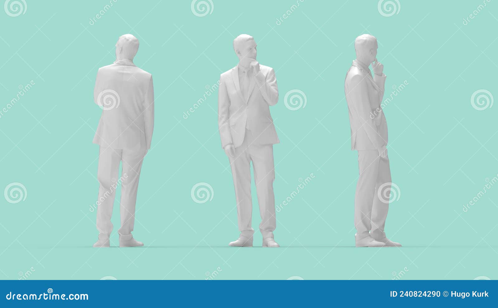 3D Rendering Of A Casual Business Man Front Side And Back View ...