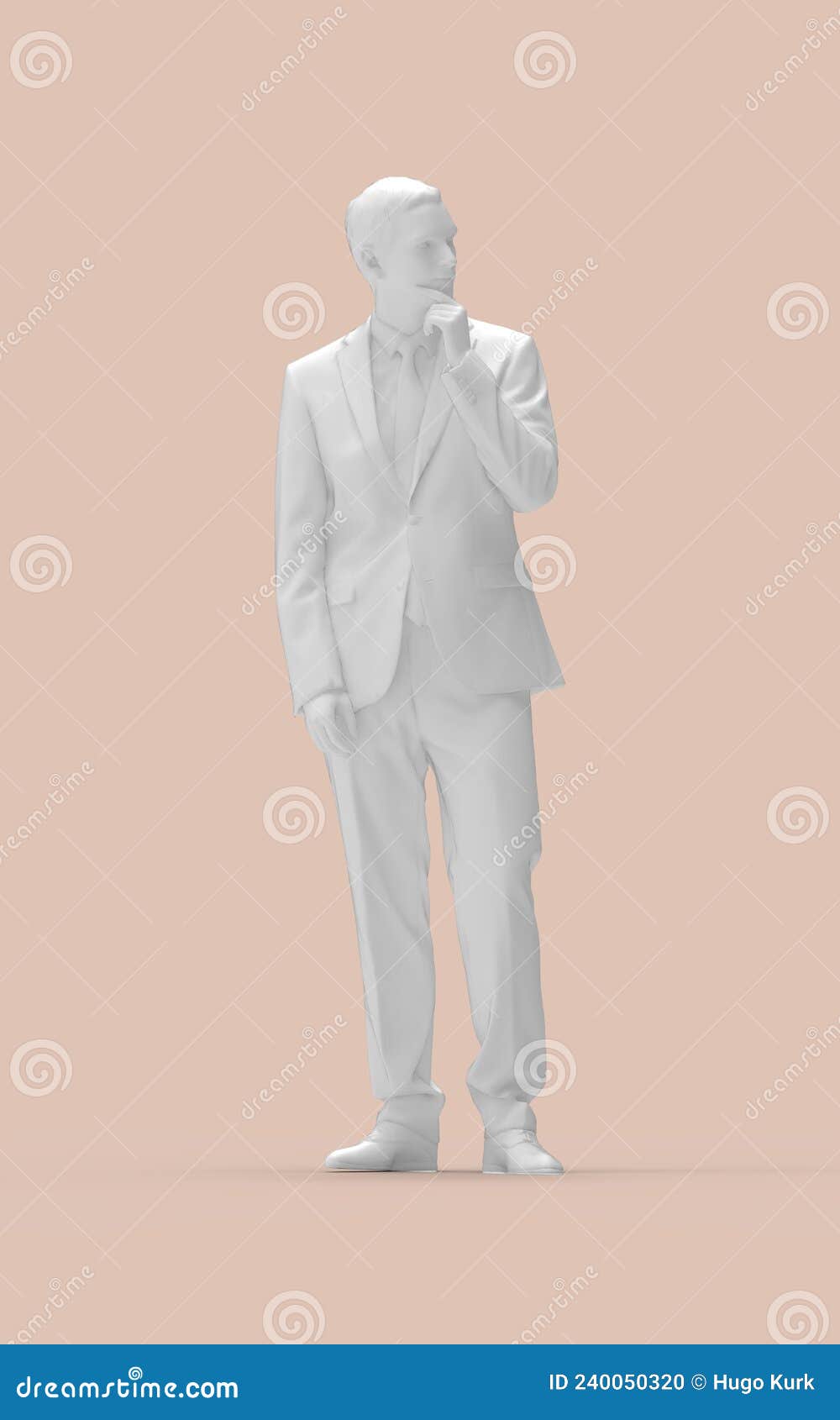 3D Rendering of a Casual Business Man Front View. Thinking Consider ...