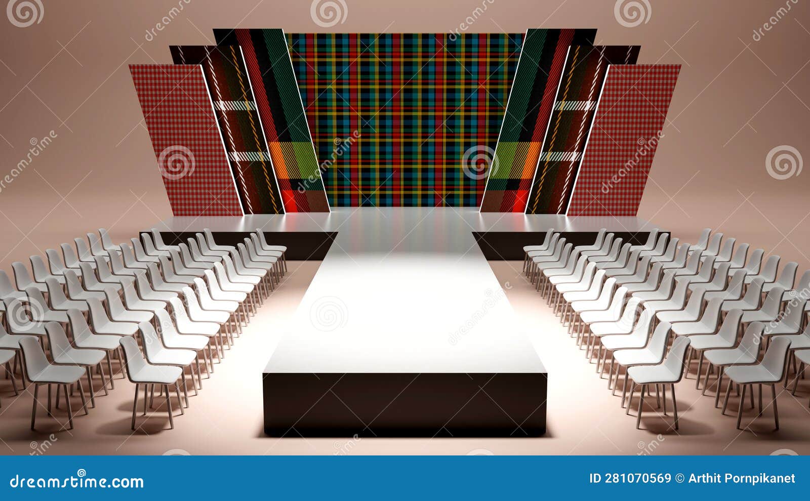 3d Rendering of Catwalk Fashion Empty Runway with Modern Fabric Pattern ...