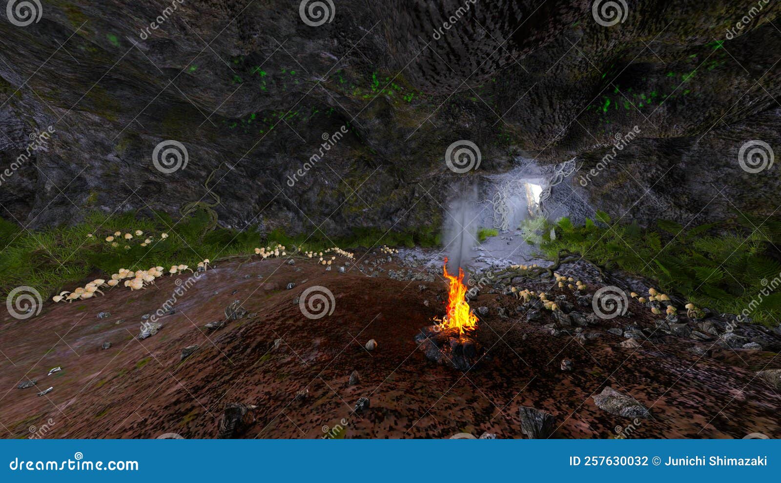 3D rendering of the cave stock illustration. Illustration of lake ...