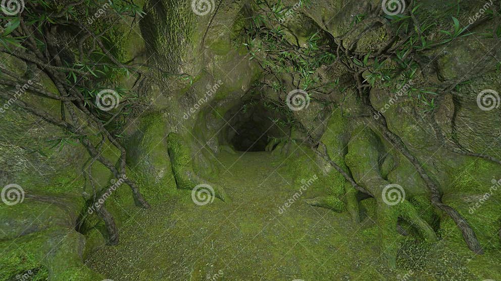 3D Rendering of the Cave in Tree Roots Stock Illustration ...
