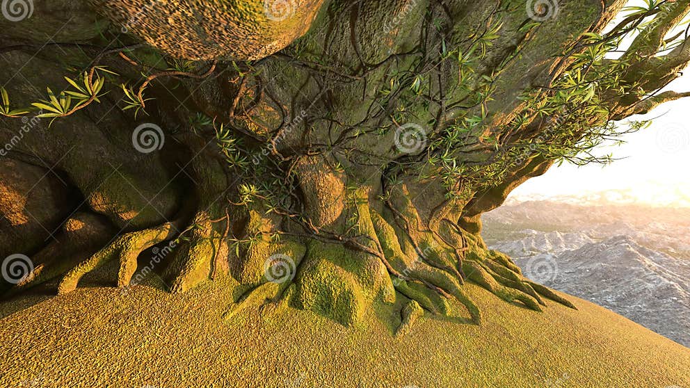 3D Rendering of the Cave in Tree Roots Stock Illustration ...