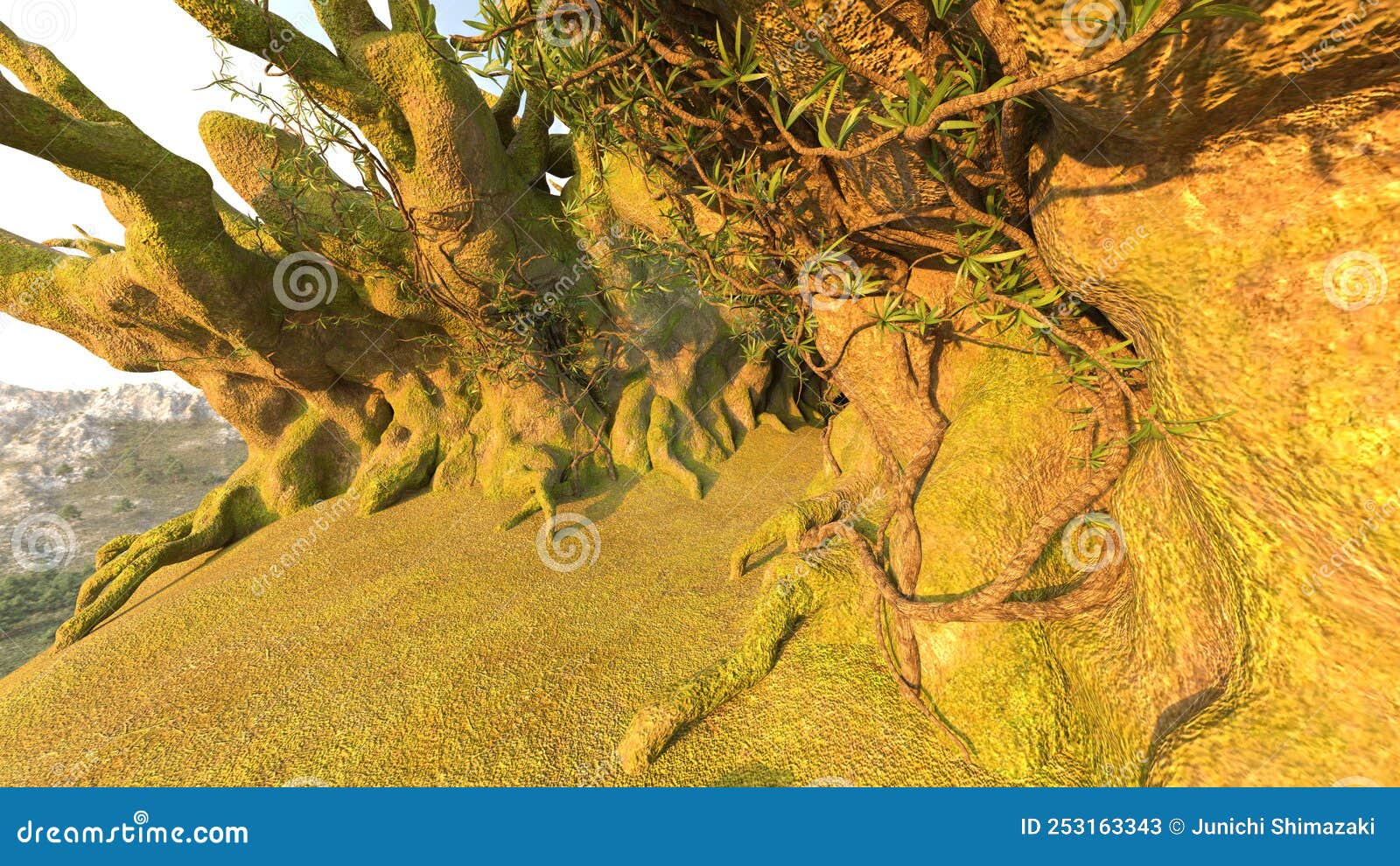 3D Rendering of the Cave in Tree Roots Stock Illustration ...
