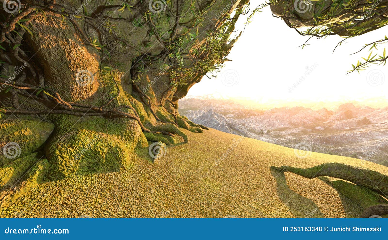 3D Rendering of the Cave in Tree Roots Stock Illustration ...