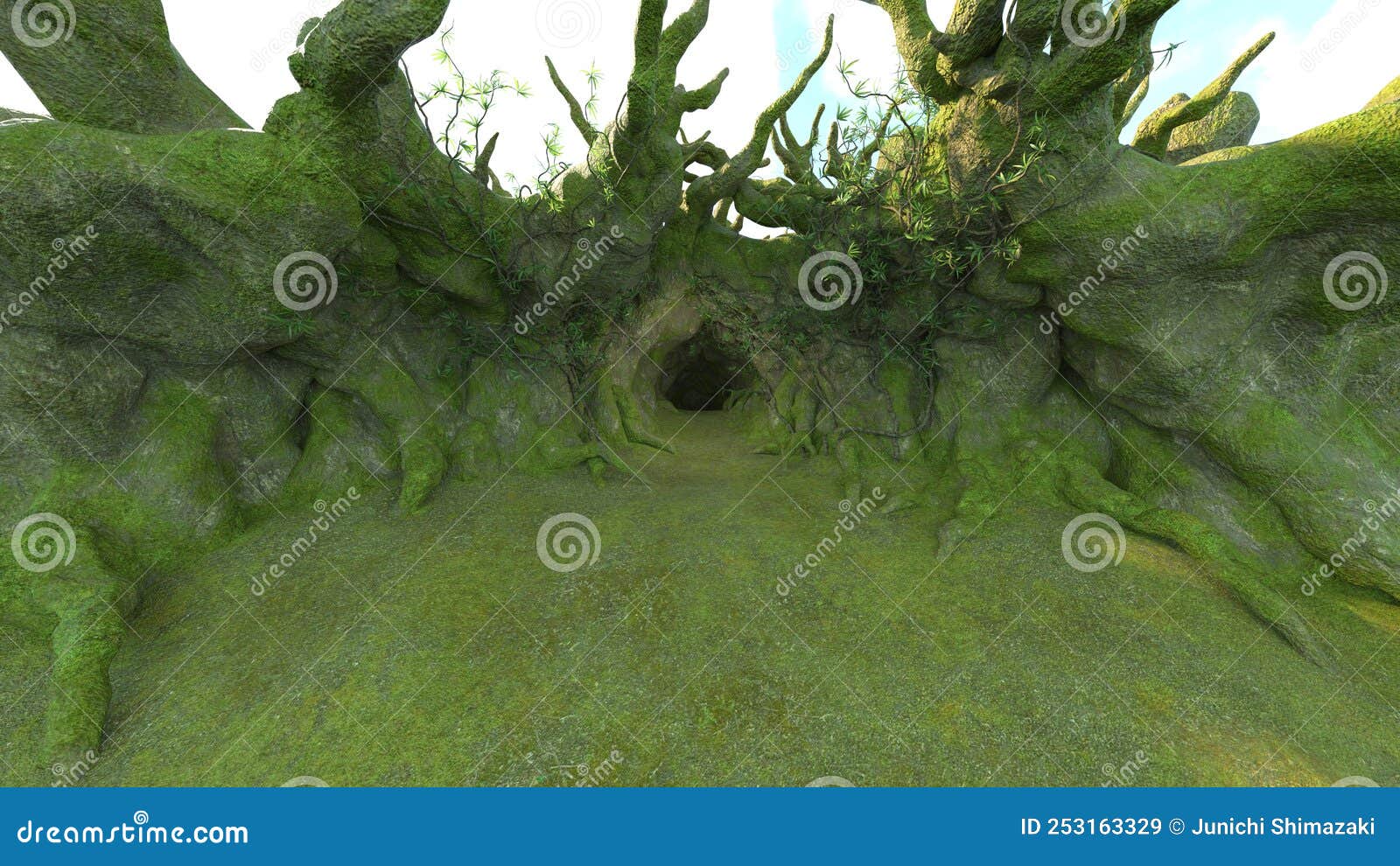 3D Rendering of the Cave in Tree Roots Stock Illustration ...