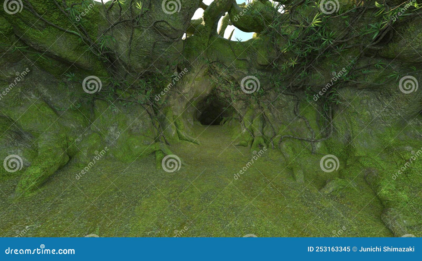 3D Rendering of the Cave in Tree Roots Stock Illustration ...