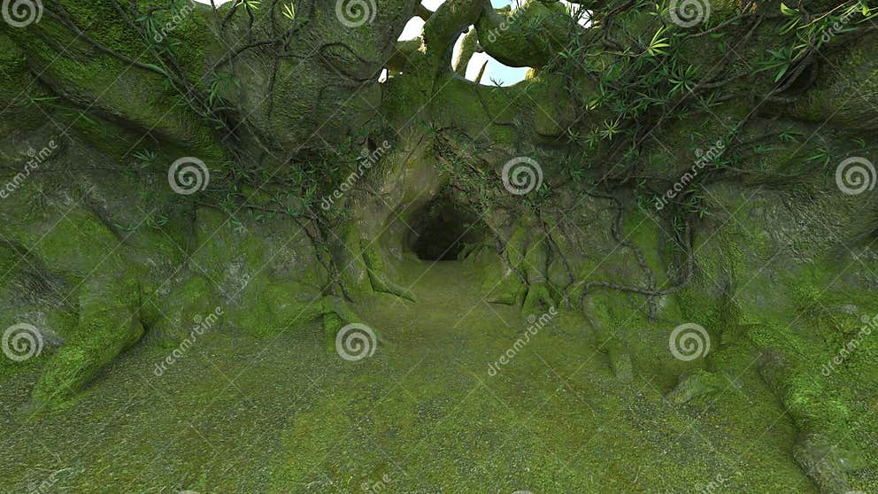 3D Rendering of the Cave in Tree Roots Stock Illustration ...