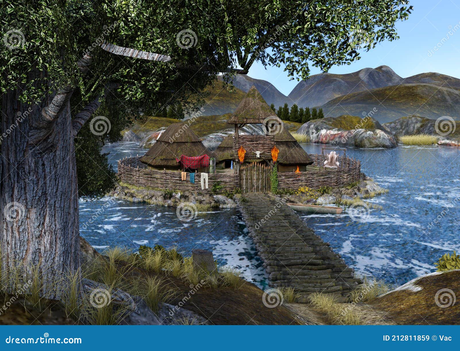 3d Rendering Celtic Crannog Stock de ilustración - Ilustración de ...