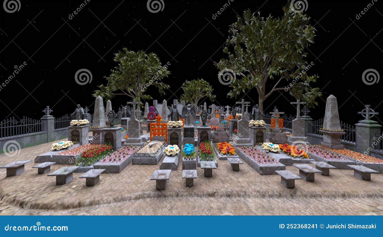 3D Rendering of the Cemetery Stock Illustration - Illustration of ...