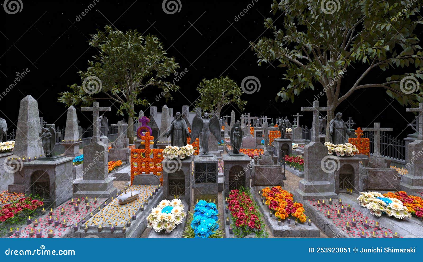 3D Rendering of the Cemetery Stock Illustration - Illustration of 3dcg ...