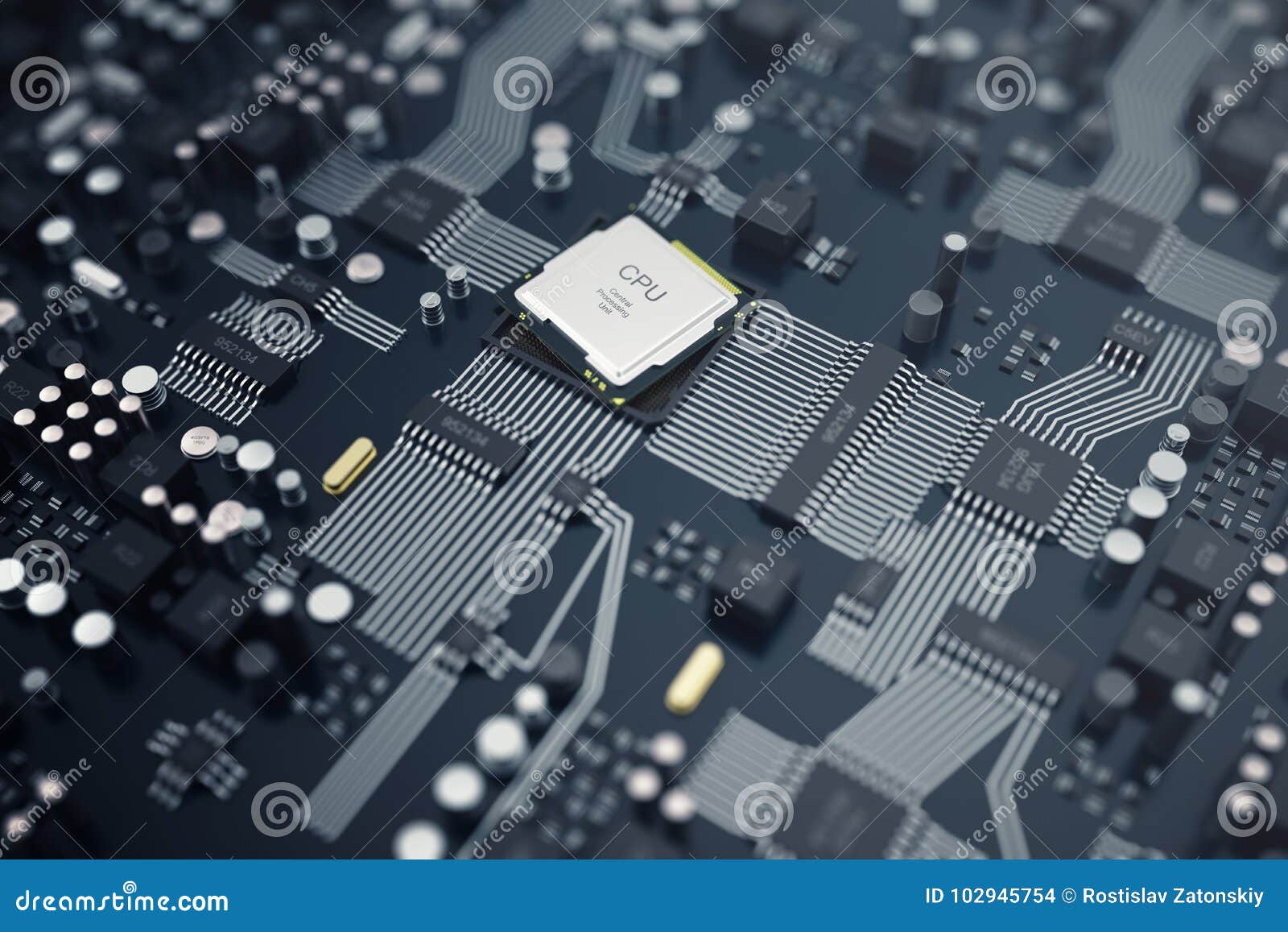 3D Rendering Central Computer Processors CPU Concept. Electronic ...