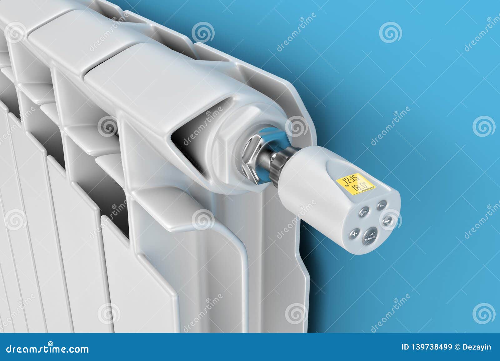3D Rendering. Central Heating Radiator with Thermostat Controller Stock ...