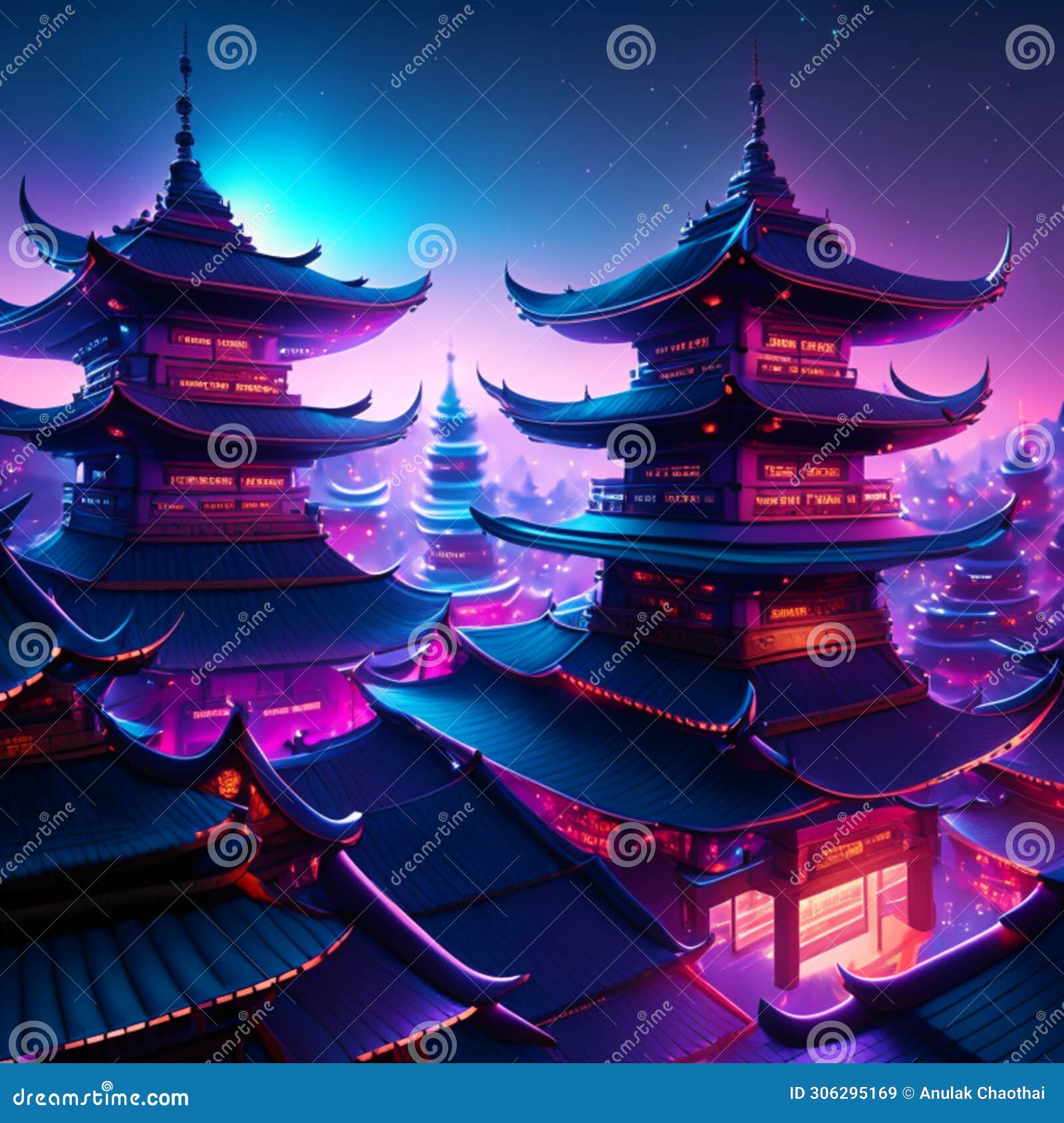 3d Rendering of Chinese Temple in Night Time with Moonlight Generative ...