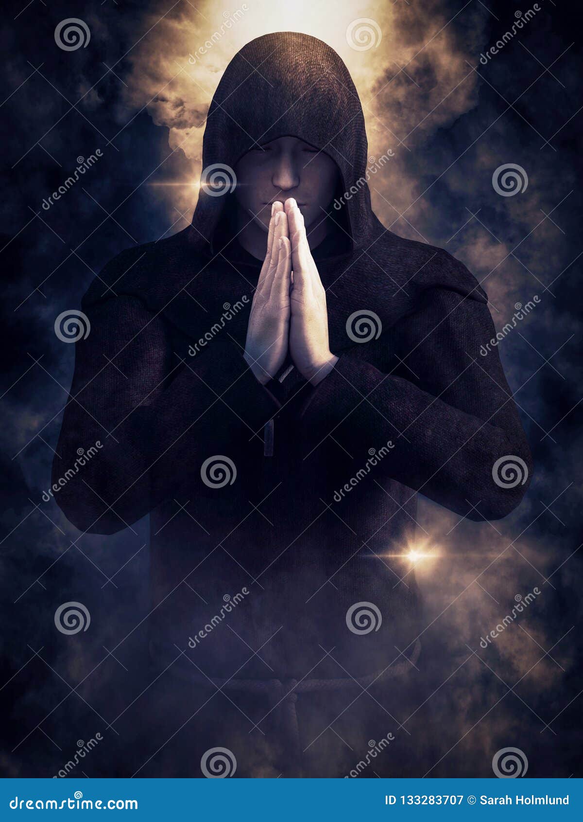 3D Rendering of a Christian Monk Praying Stock Illustration ...