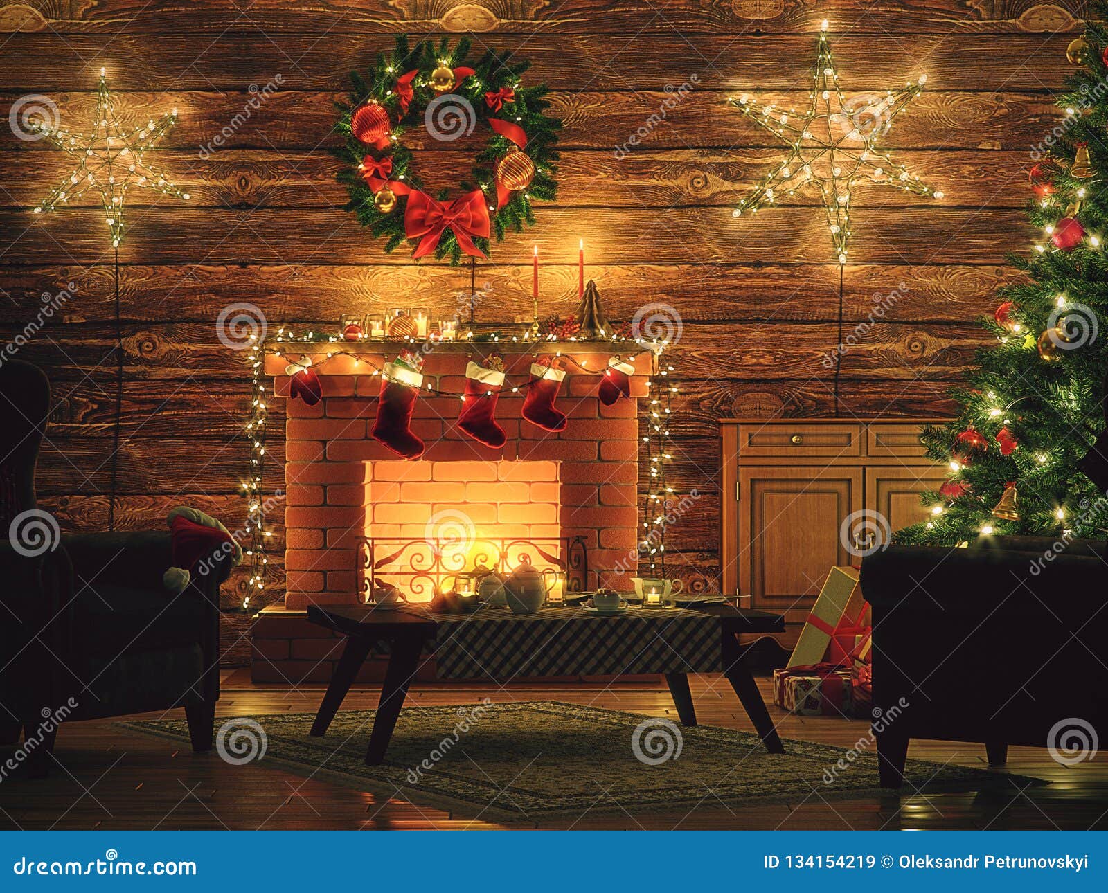 3D Rendering Christmas Interior Stock Illustration - Illustration of ...