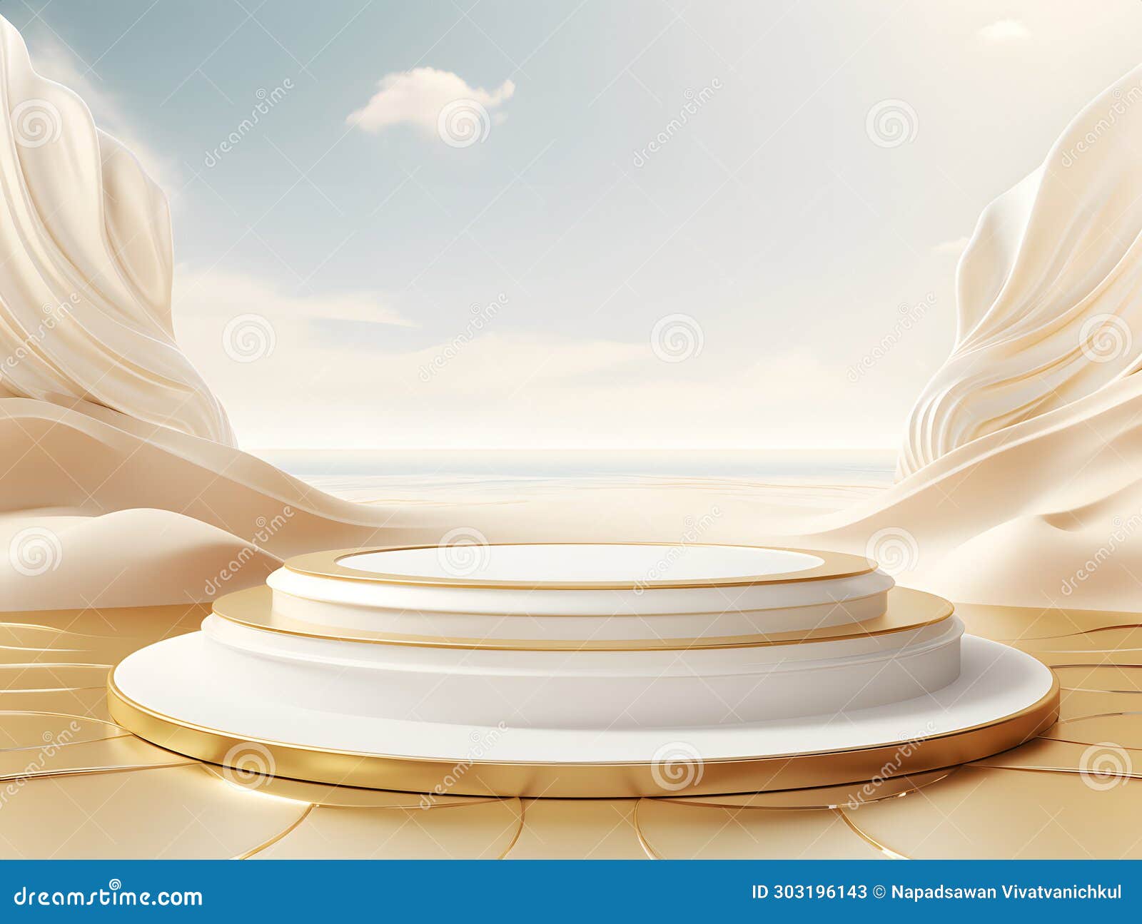 3d Rendering of a Circle Stage with a Sky Background. Stock ...