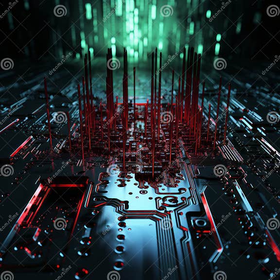 3d Rendering of a Circuit Board with Red and Green Lights Stock ...