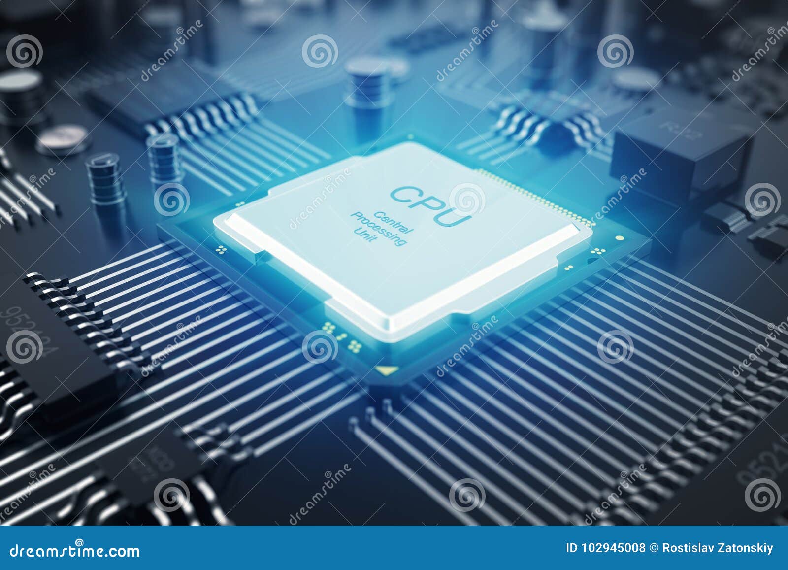3D Rendering Circuit Board. Technology Background. Central Computer ...
