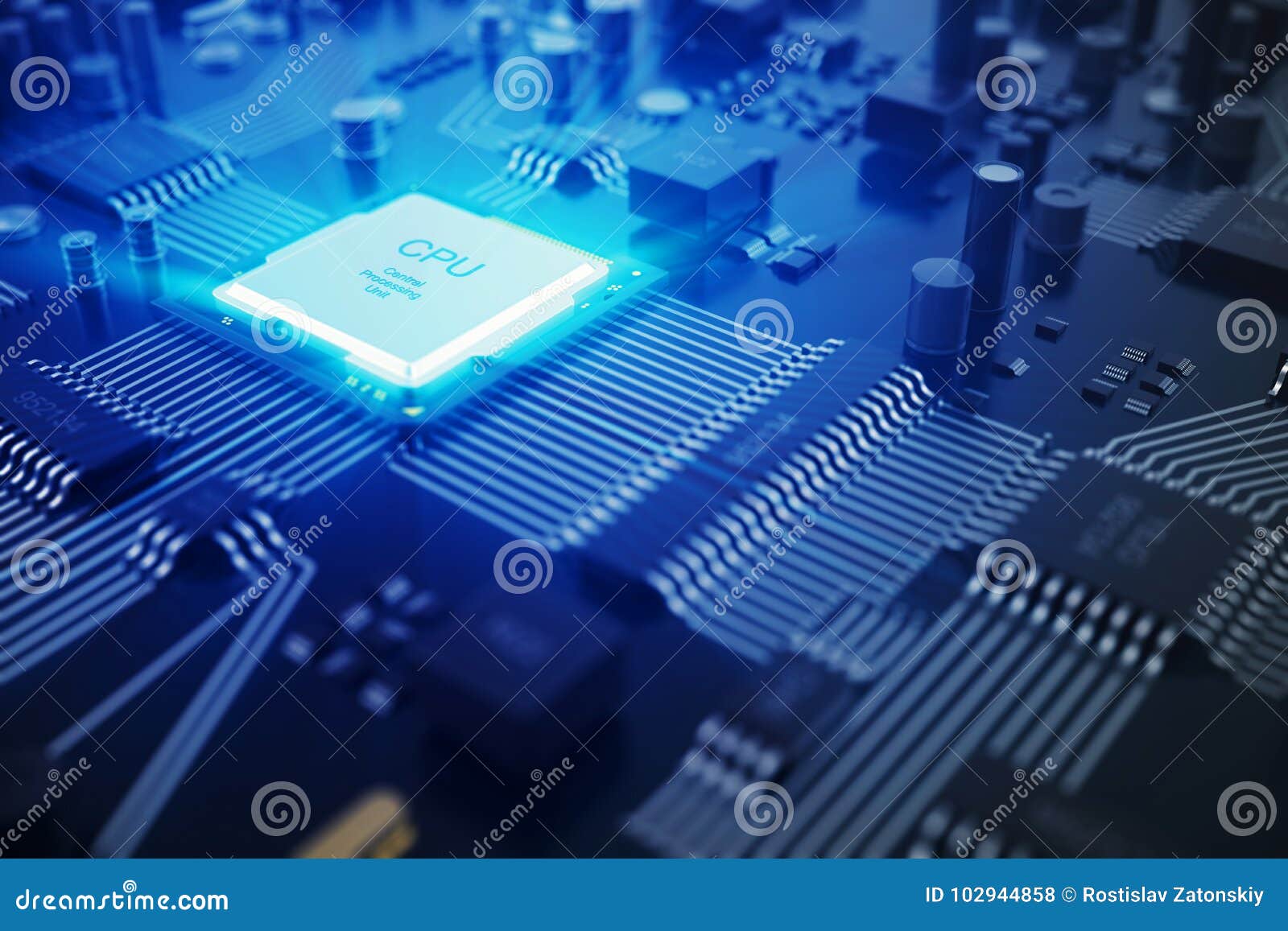 3D Rendering Circuit Board. Technology Background. Central Computer ...