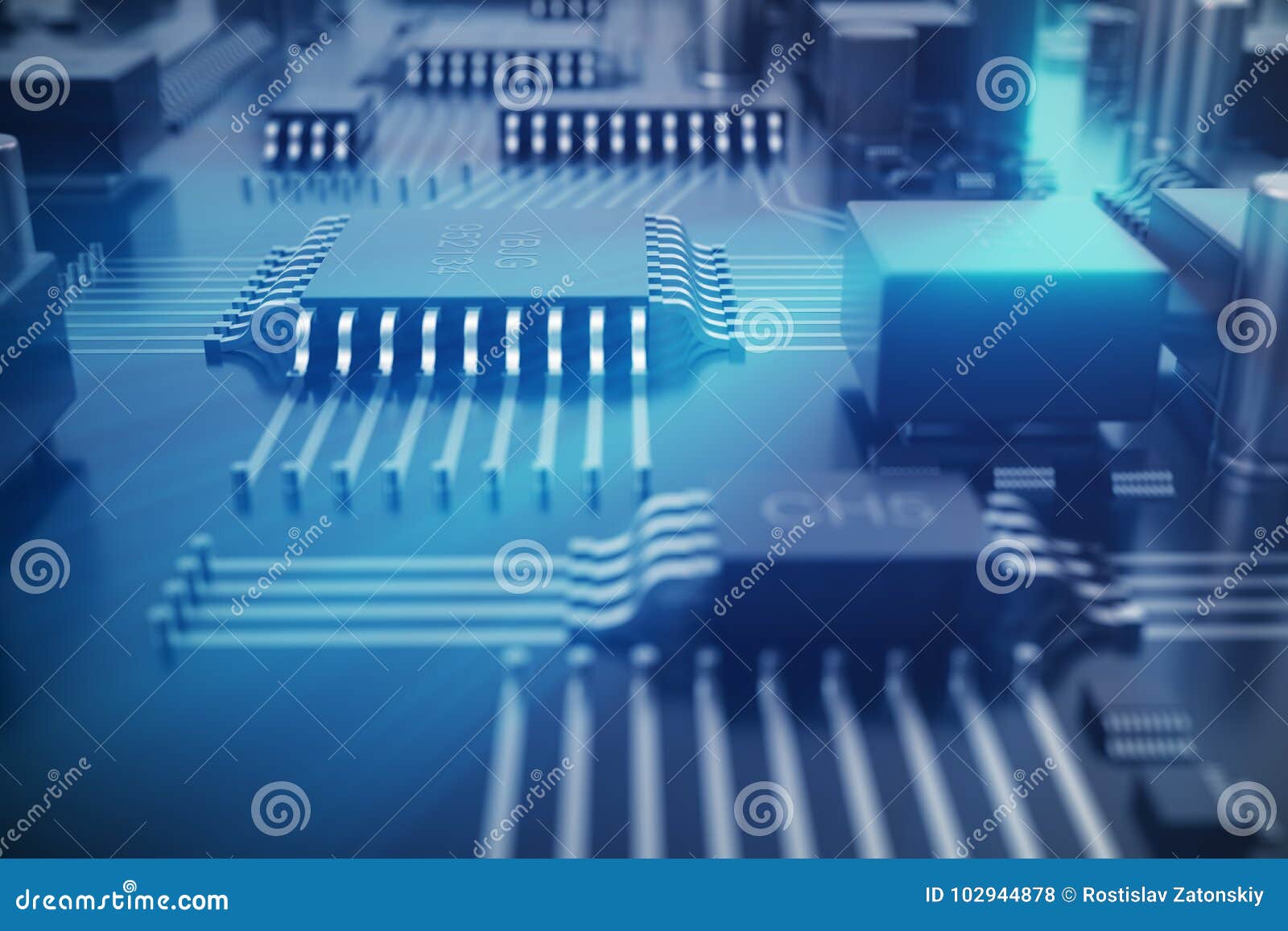 3D Rendering Circuit Board. Technology Background. Central Computer ...