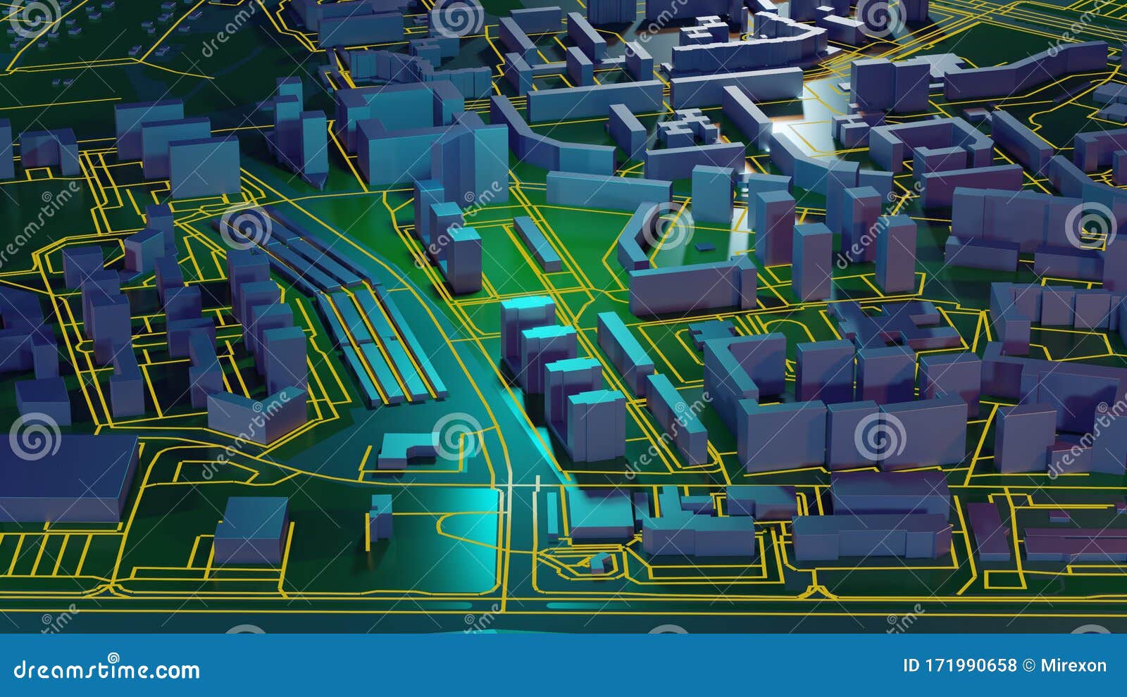 3d Rendering, City Background. Aerial View of the City Area Stock ...