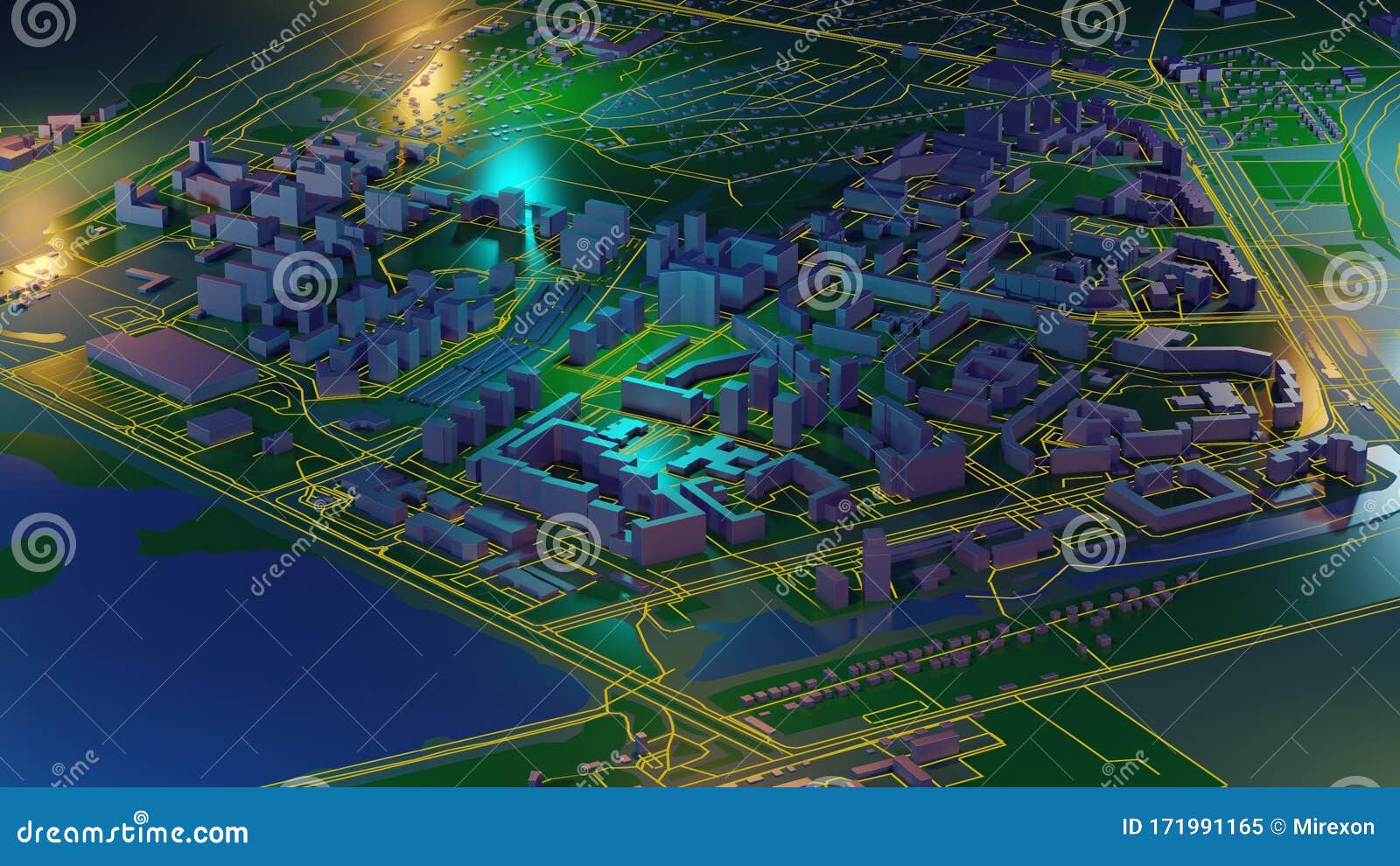 3d Rendering, City Background. Aerial View of the City Area Stock ...