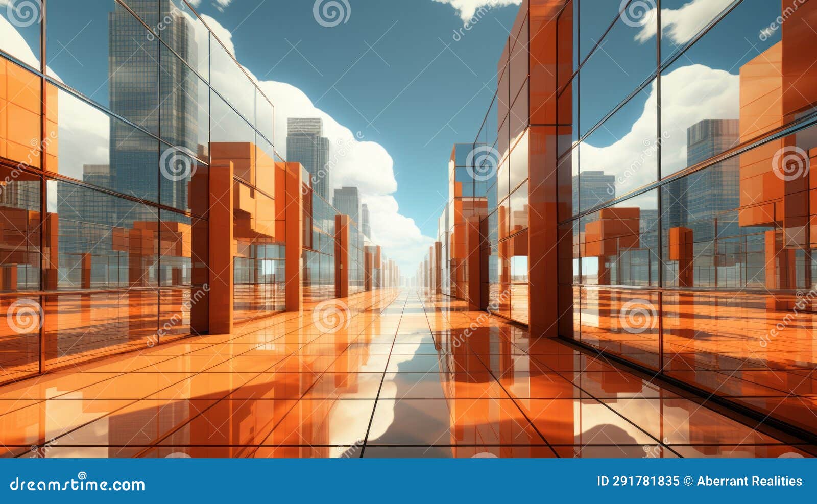 A 3d Rendering of a City Street with Orange Buildings Stock ...