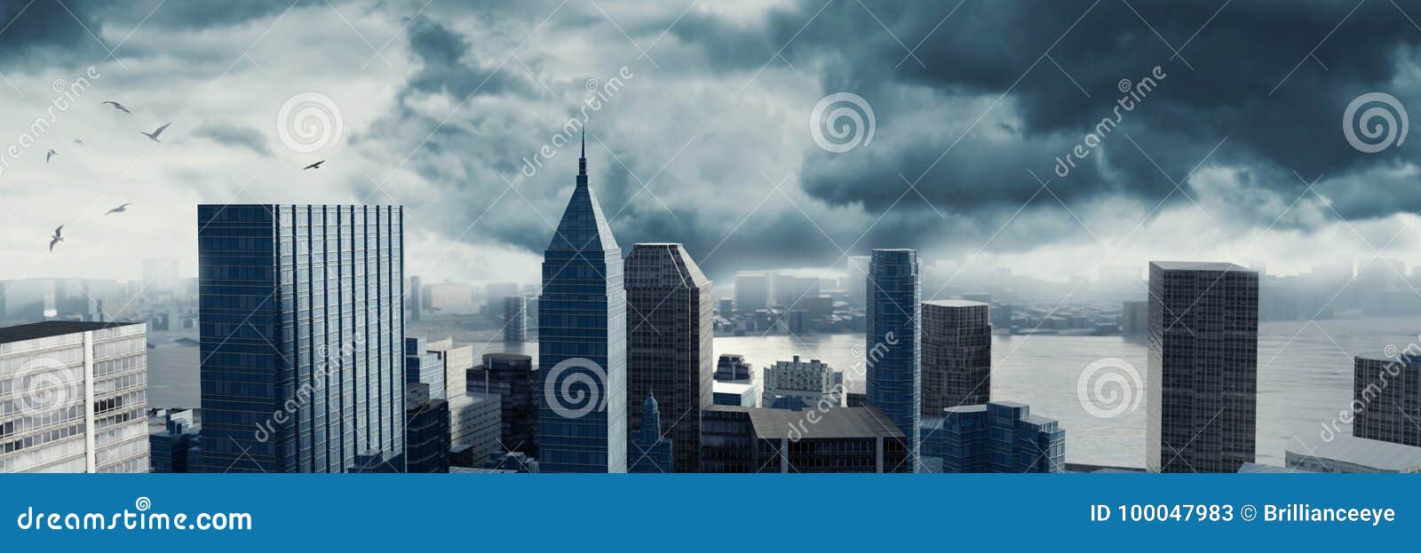 3d Rendering of Dramatic Cityscape with High Building in Front O Stock ...