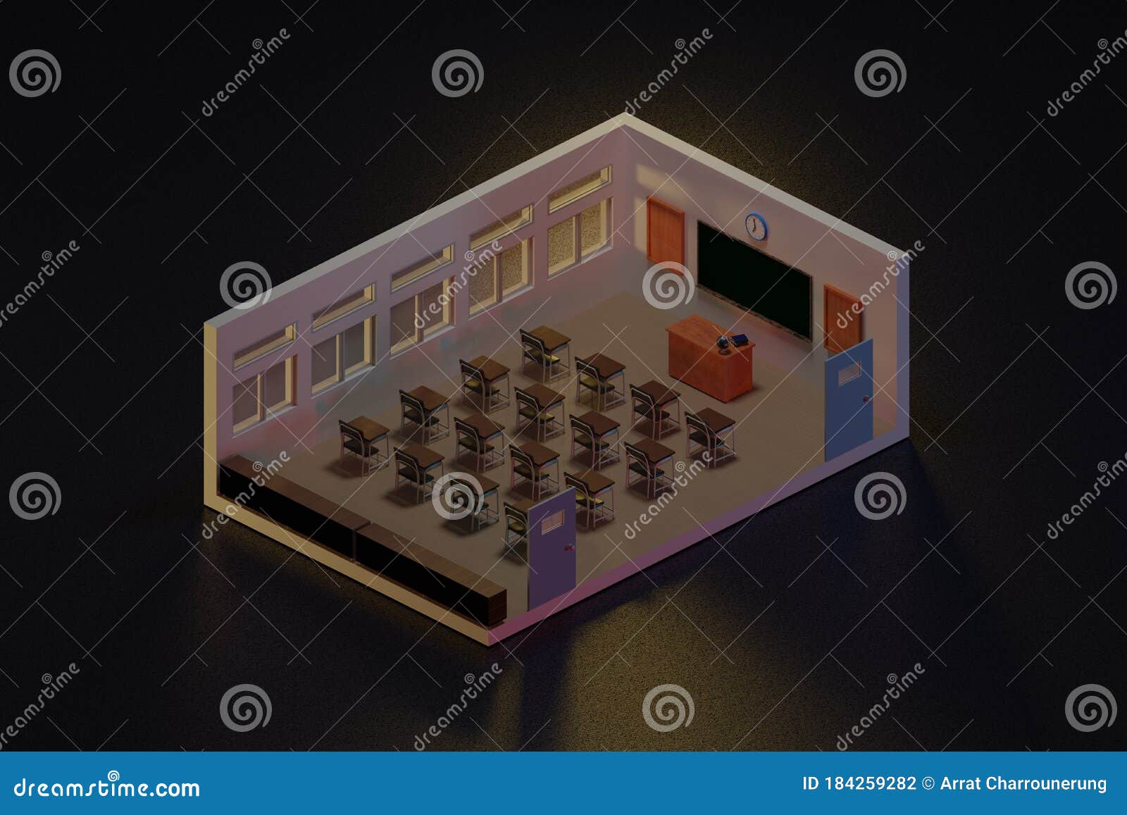 3d Rendering Of Class Room Interior Design, Cabinet In Front Of The ...