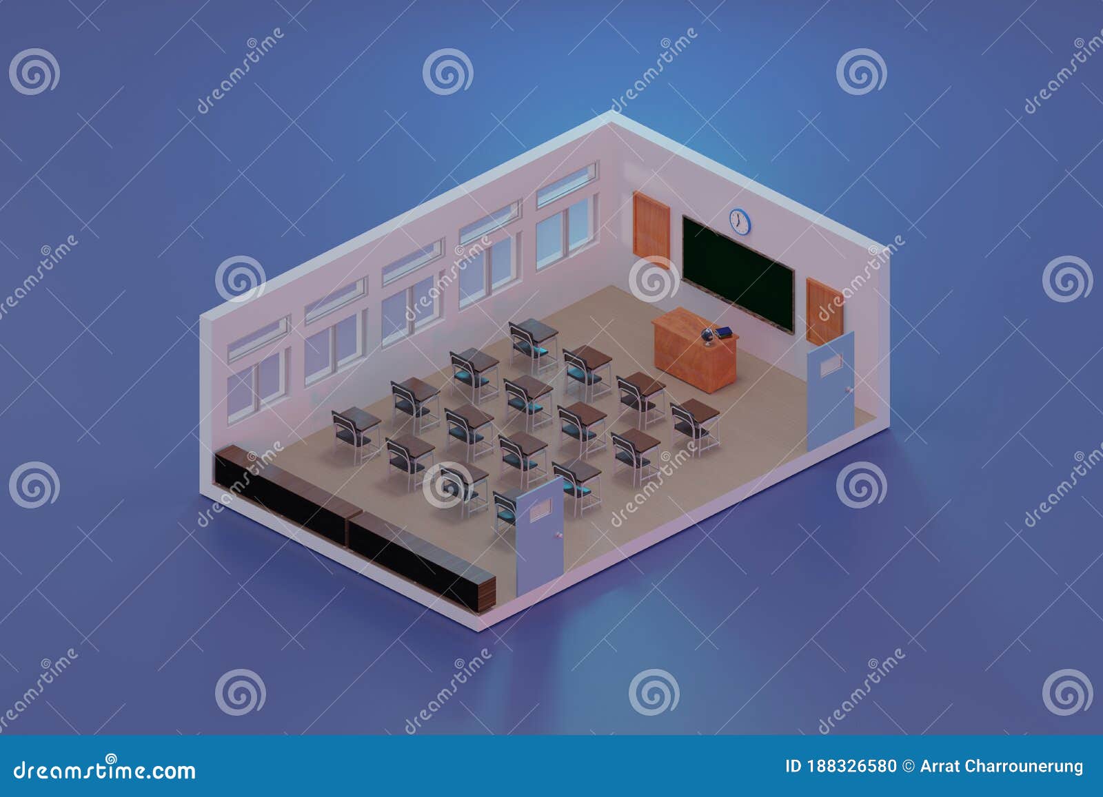 3d Rendering Of Class Room Interior Design, Cabinet In Front Of The ...