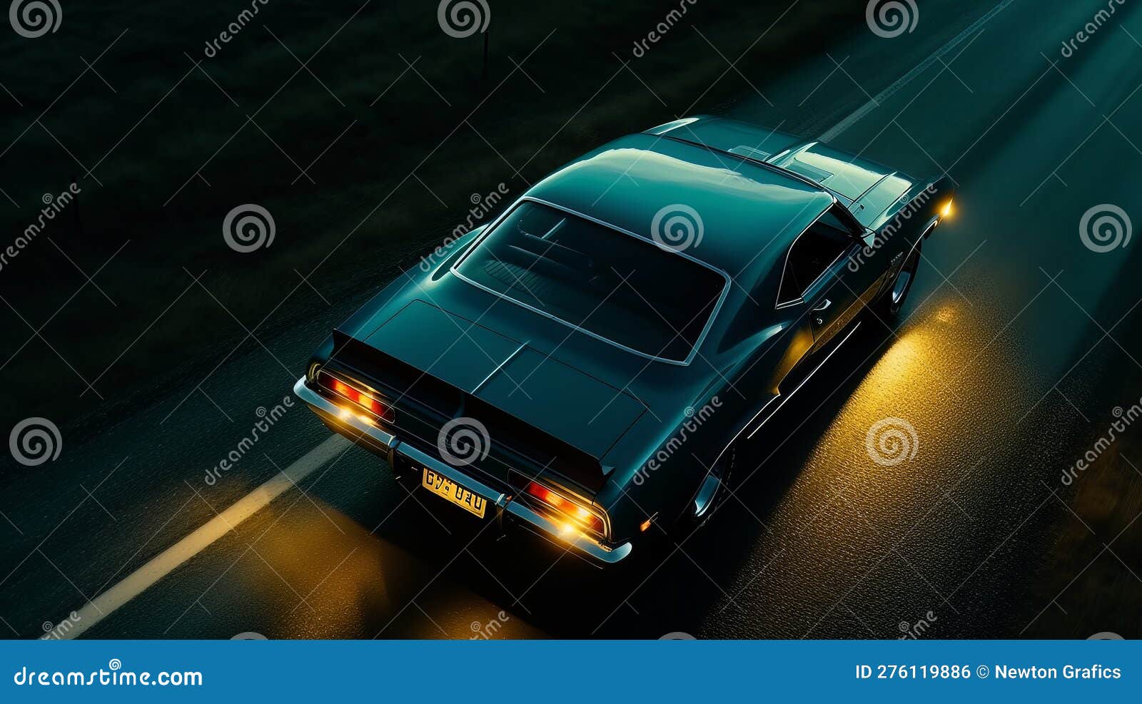 3D Rendering of a Classic Car on the Road at Night..Generative AI Stock ...