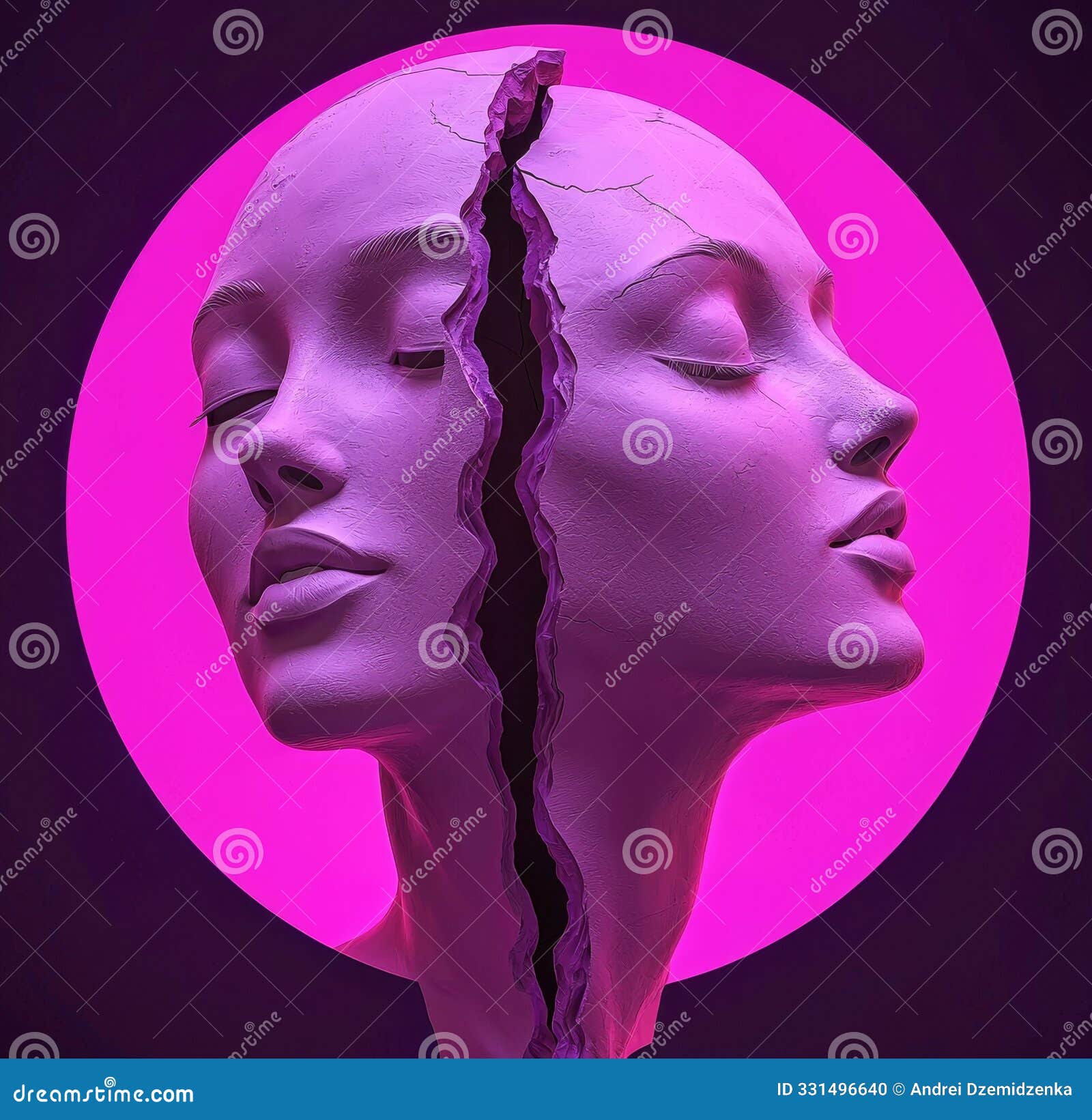 3D Rendering of Classic Statue with Color Distortion and Colored Lights ...