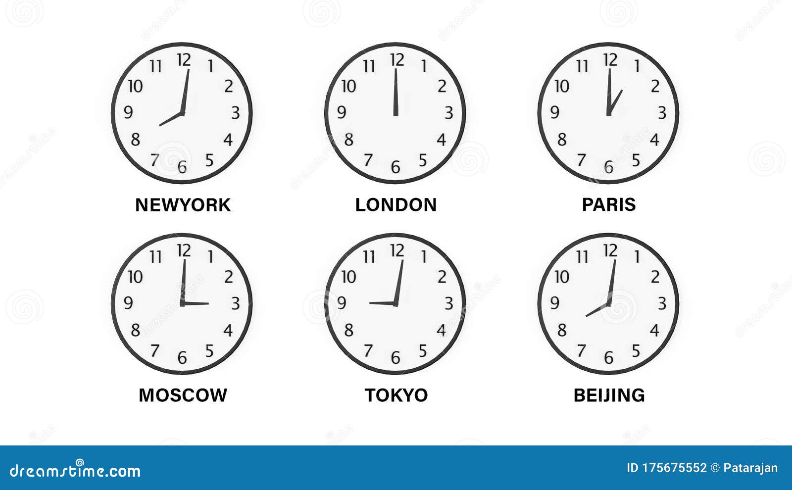 World Clocks For Time Zones Of Different Cities Vector Set ...