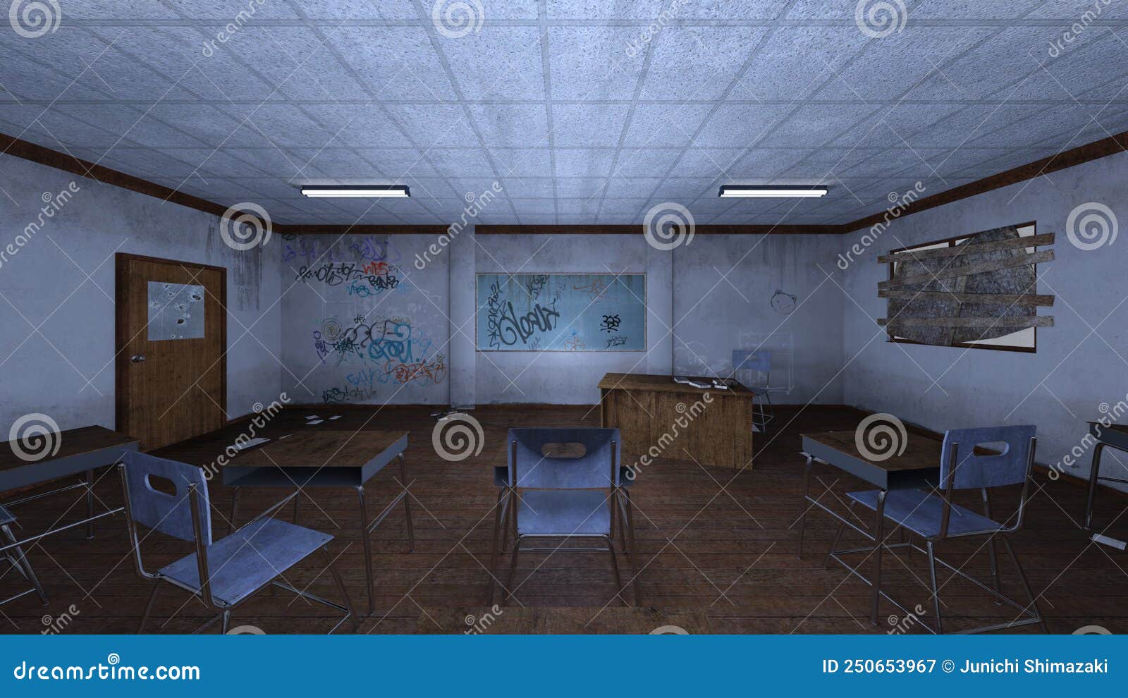 3D Rendering of the Classroom Stock Illustration - Illustration of desk ...