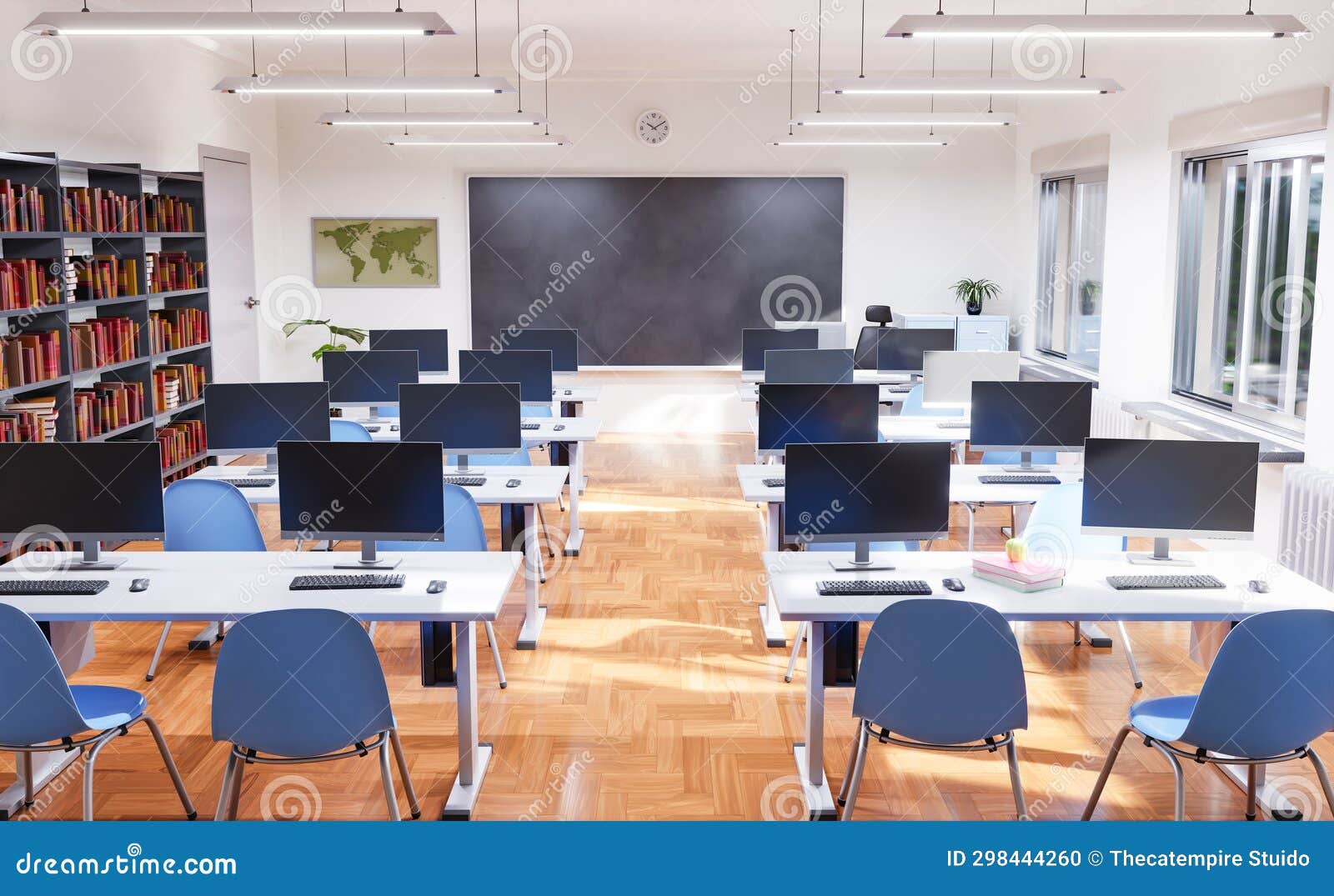 Modern Classroom with Computers at the Desks Stock Illustration ...