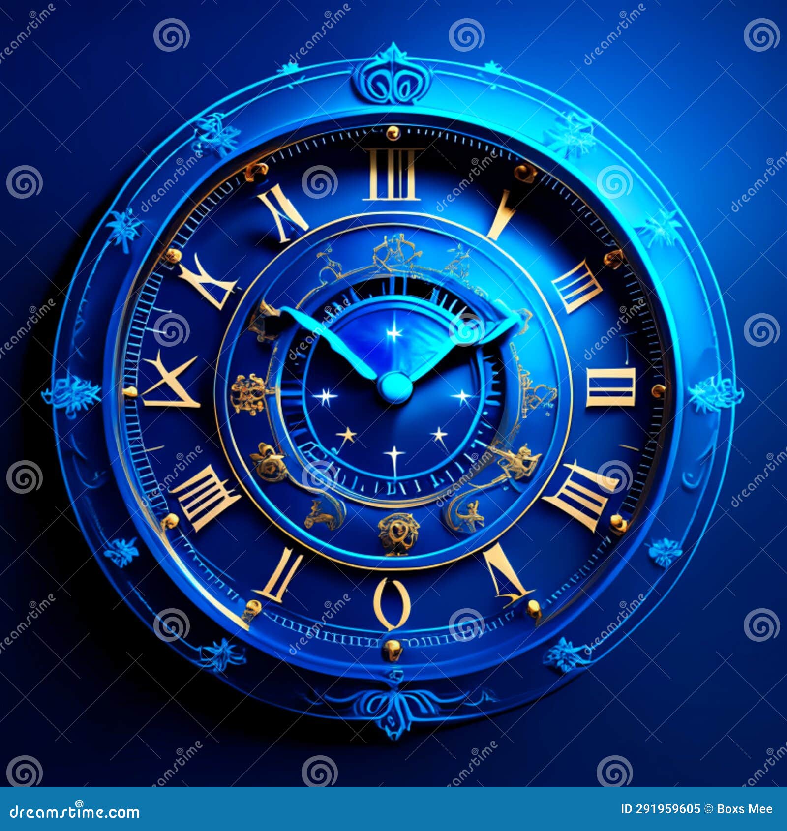 3d Rendering of a Clock Face on a Blue Gradient Background. Generative ...